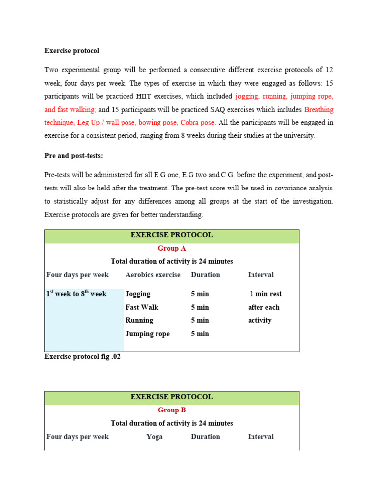 Exercise Protocol | PDF