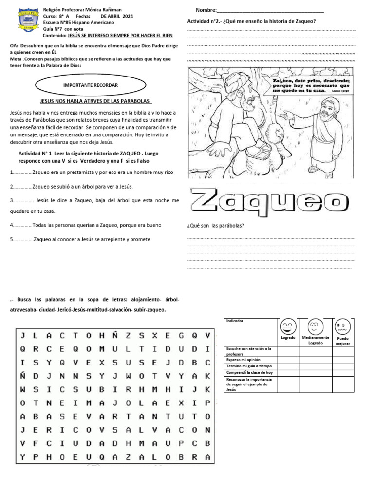 Actividades sobre la historia de Zaqueo | PDF | Biblia | Creencia ...