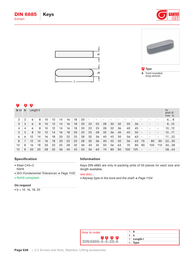 Keys According DIN 6885 | PDF