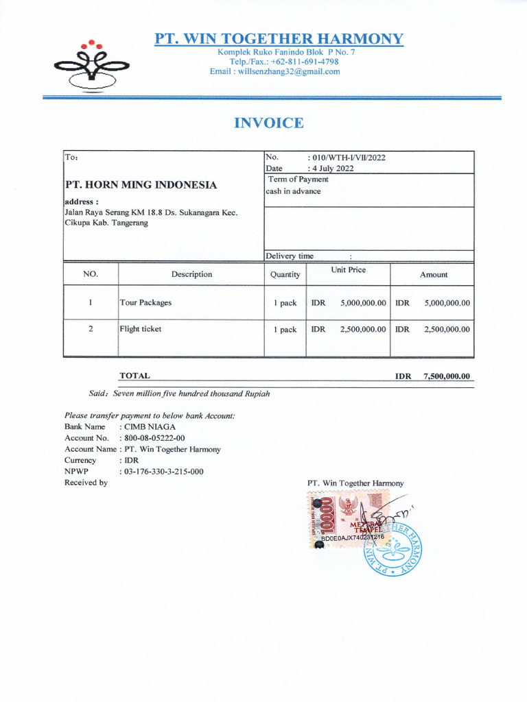 Invoice 010 Pdf