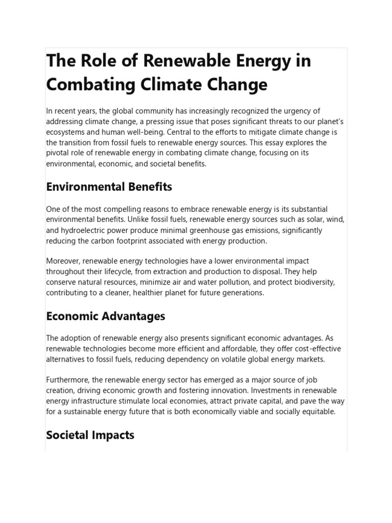 The Role of Renewable Energy in Combating Climate Change | Download ...
