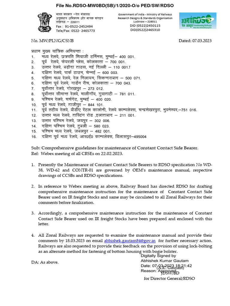 RDSO CCSB Letter | Download Free PDF | Fracture | Rivet
