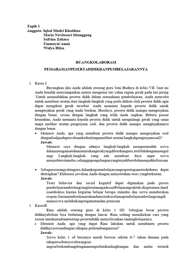 Topik 1 Ruang Kolaborasi (Pemahaman Peserta Didik) | PDF