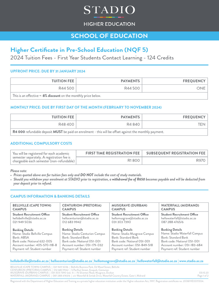 STADIO SOE CL Certificate - Education Fees 2024 | PDF | Fee