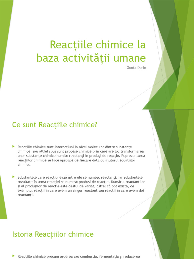 Reacțiile Chimice La Baza Activității Umane: Gonța Dorin | PDF