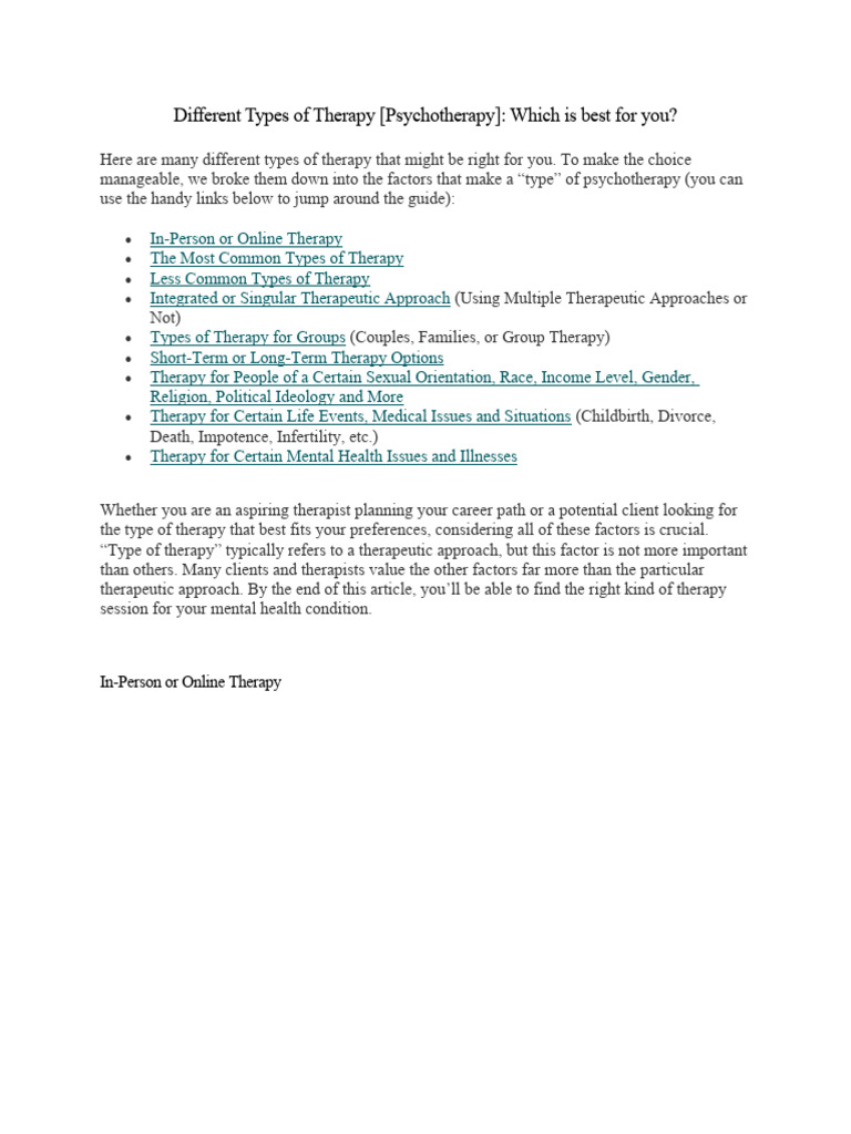 Different Types of Therapy | Download Free PDF | Psychotherapy ...