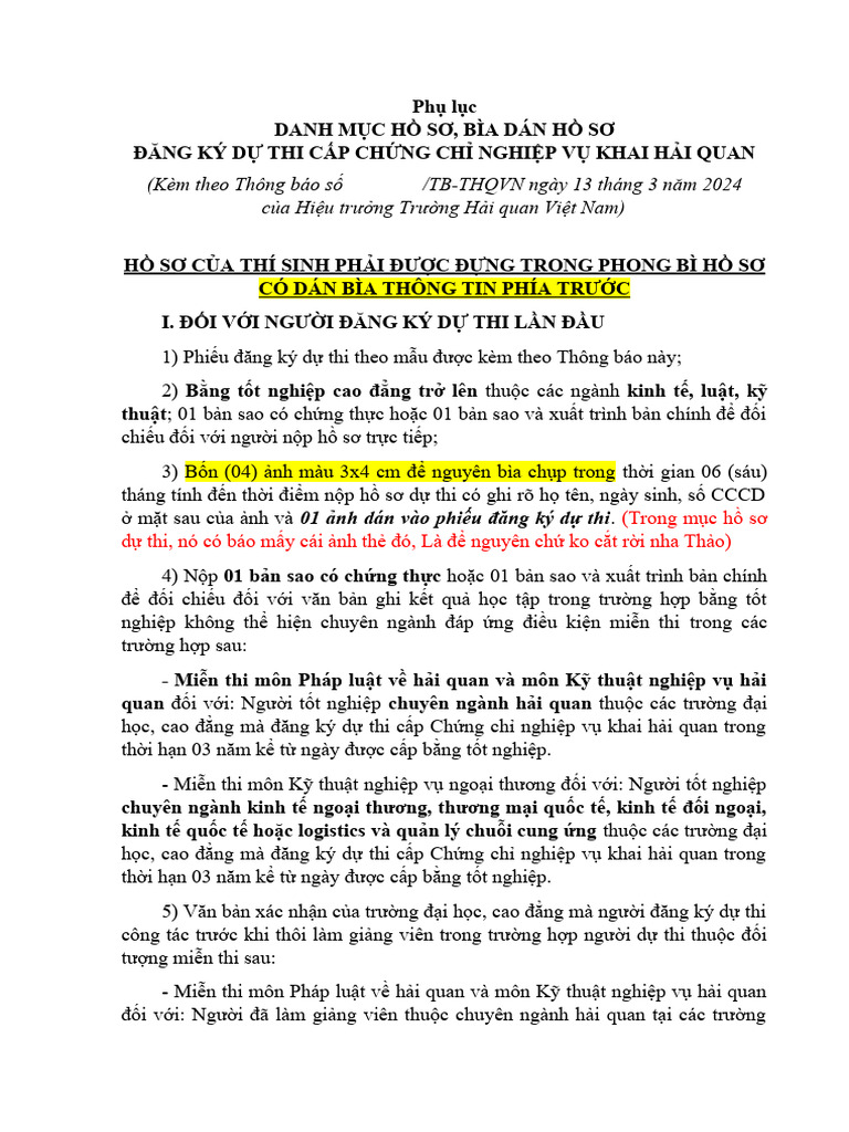 Danh Muc Ho So Du Thi 2024 | PDF