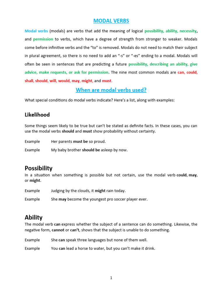MODAL VERBS | PDF | Verb | Subject (Grammar)