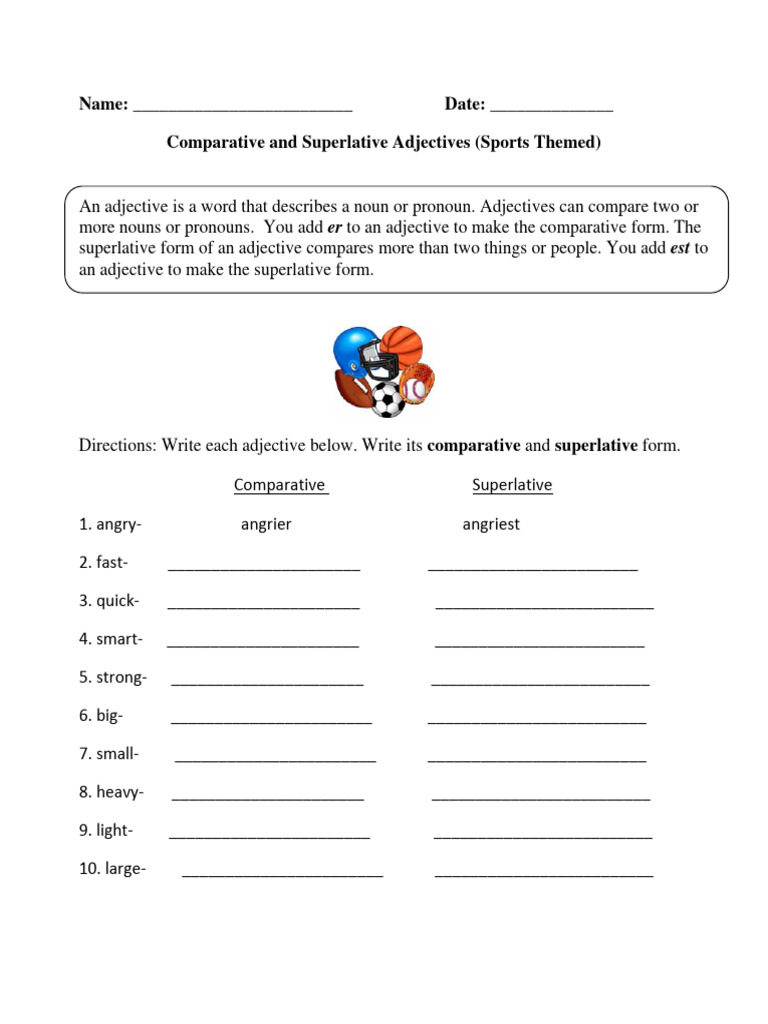 Comparative-and-Superlative-Adjectives-Worksheet-Sports-Themed | PDF