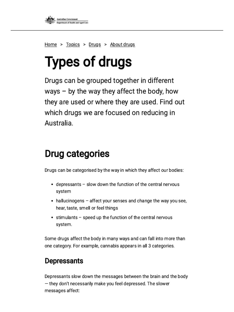 Types of Drugs - Australian Government Department of Health and Aged ...