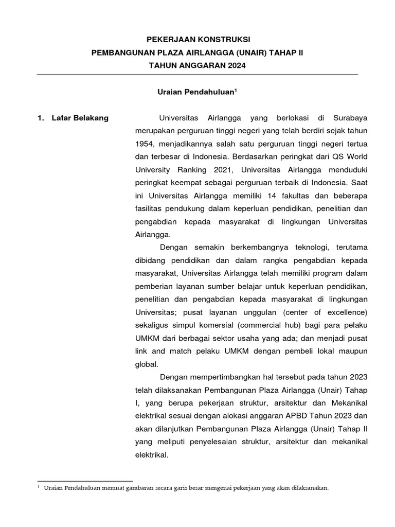 Uraian Singkat Pekerjaan Unair TH II | PDF