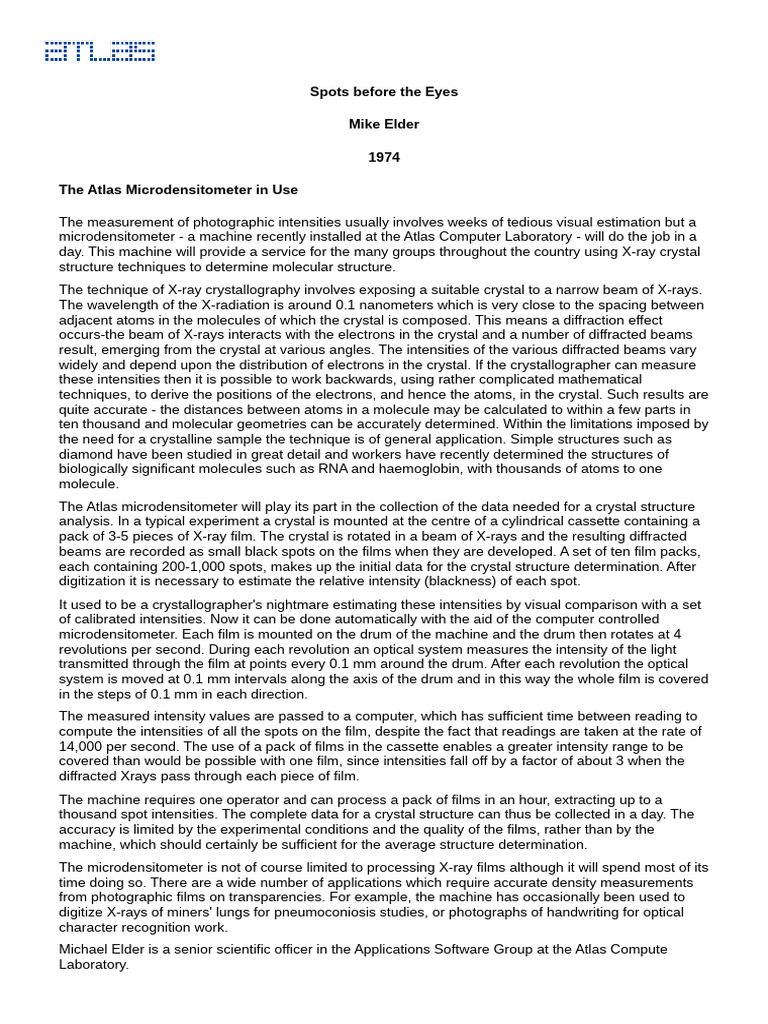 Chilton ACL Microdensitometer | PDF | X Ray Crystallography | Crystal