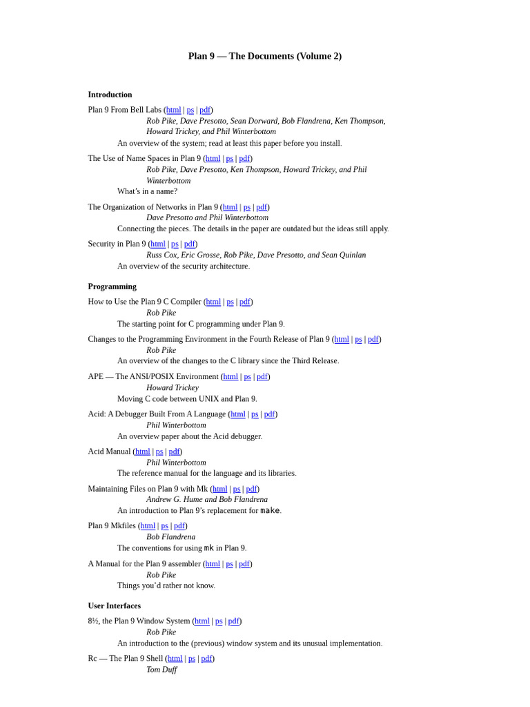 Plan 9 — The Documents (Volume 2) | PDF | Computer Science | Systems Engineering