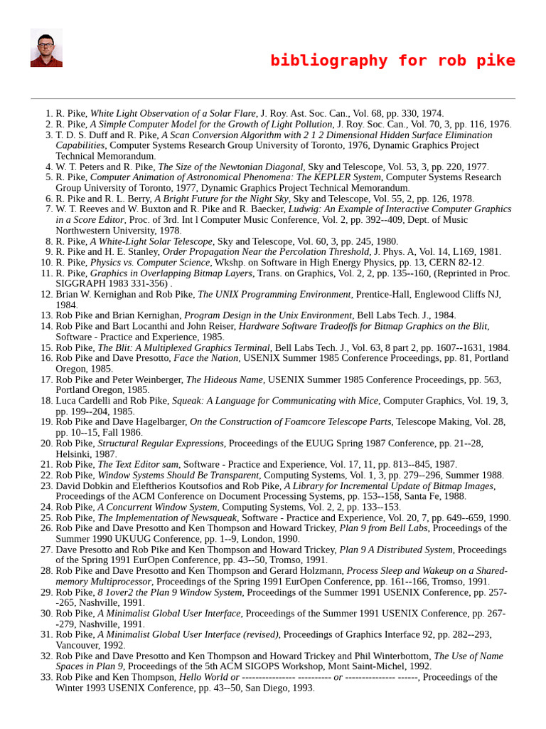 Bibliography For Rob Pike | PDF | Software Engineering | Computer Science