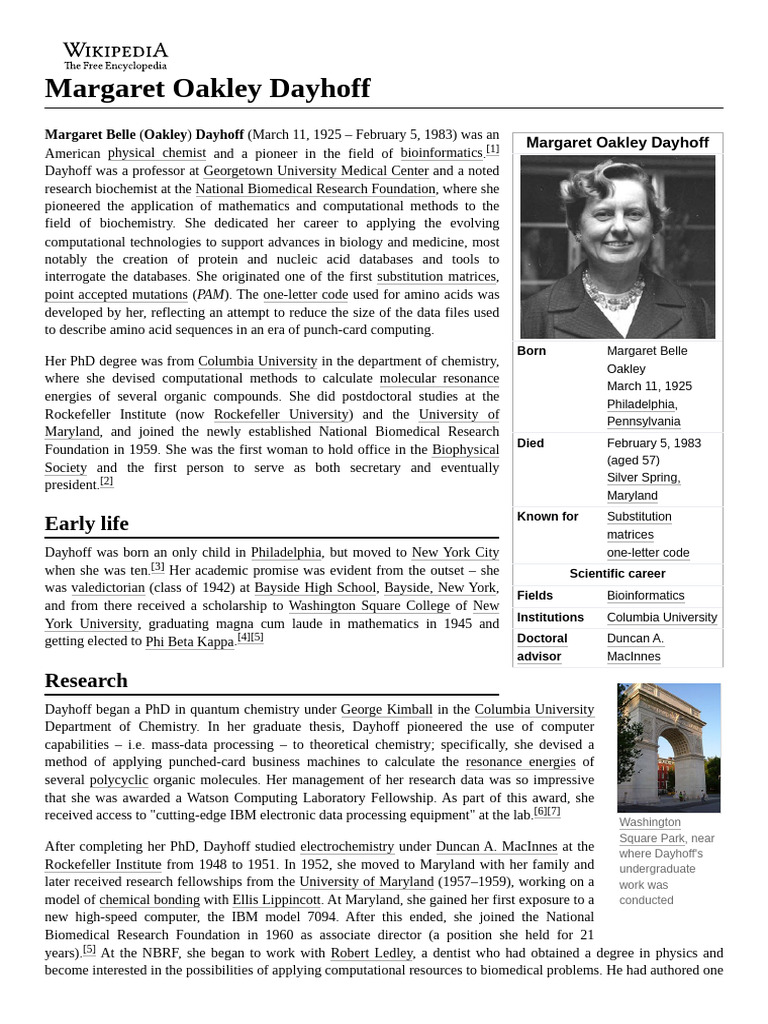 Margaret Oakley Dayhoff - Wikipedia | PDF | Biochemistry | Chemistry