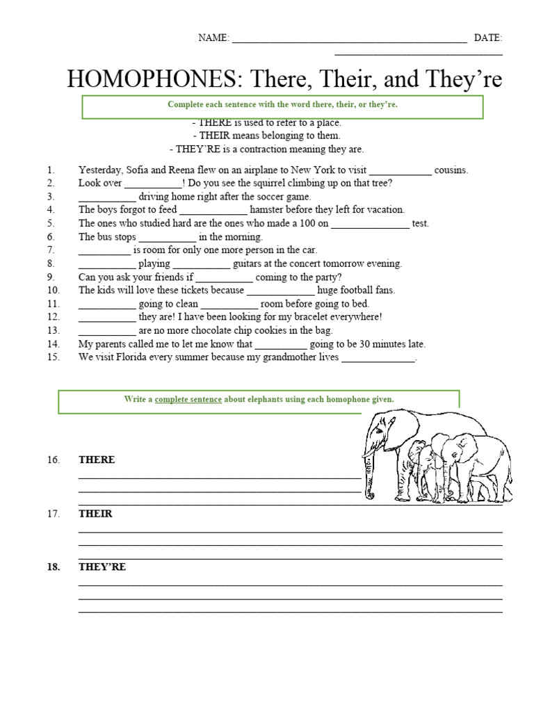 Homophones: There, Their, They’re Worksheet | PDF | Language Arts ...