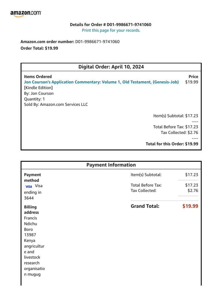 Amazon Order Summary for Jon Courson's Commentary | PDF | Invoice ...