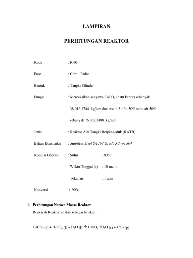 Spesifikasi Alat Reaktor | PDF