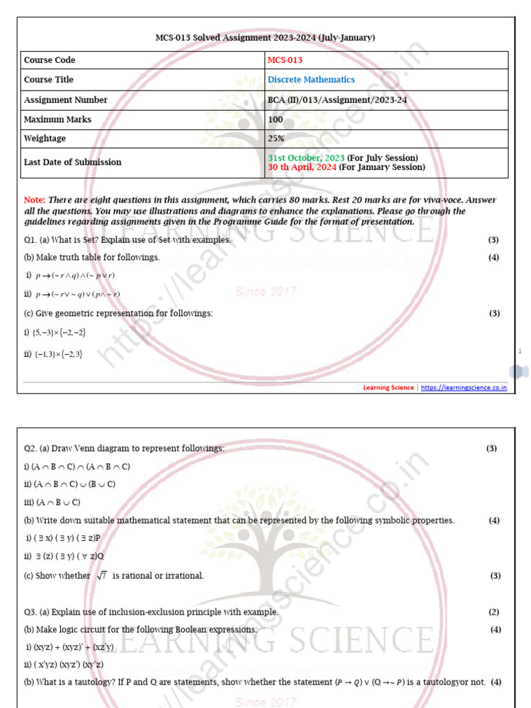MCS-013 Solved Assignment 2023-24 - Protected-1 | PDF | Set ...