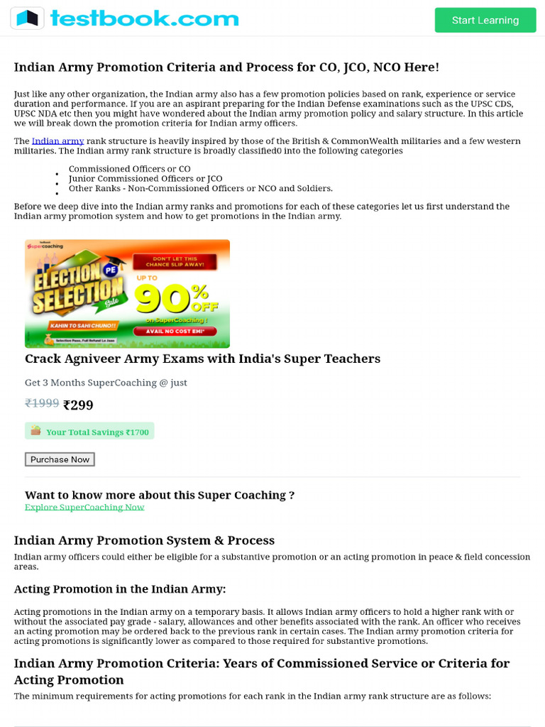 Indian Army Promotion Criteria & Process For CO, JCO, NCO Here! | PDF