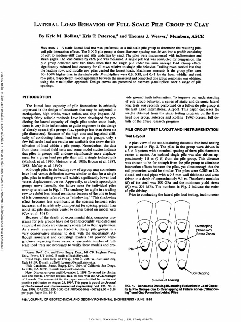 Rollins1998_Lateral Load Behavior of Full-Scale Pile Group in Clay | PDF | Deep Foundation ...