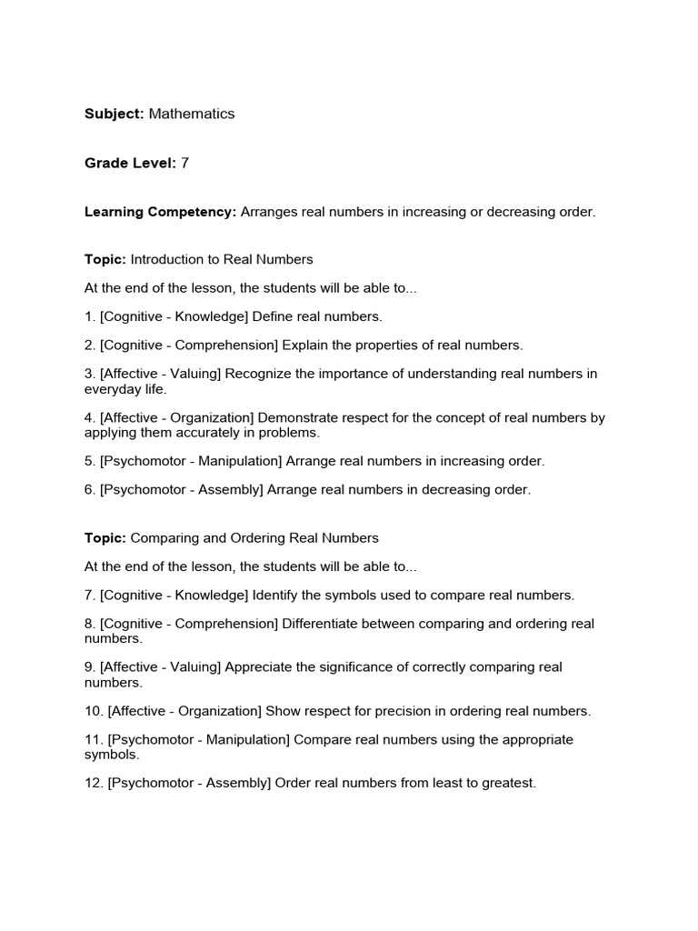 Learning Competency | PDF | Cognition | Multiplication