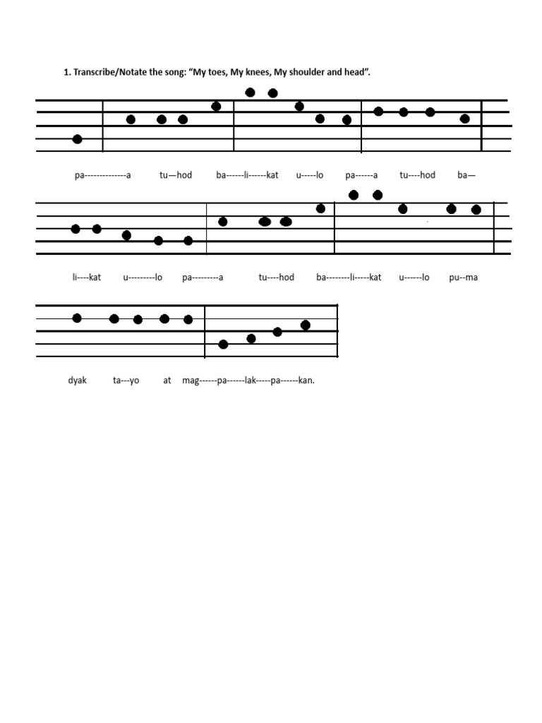 KTB Notation of Paa Tuhod Balikat Ulo | PDF