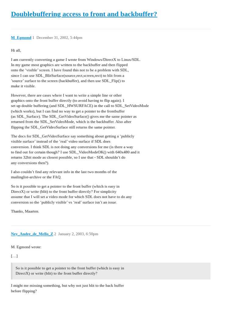 Doublebuffering Access To Front And Backbuffer Sdl Development Simple Directmedia Layer