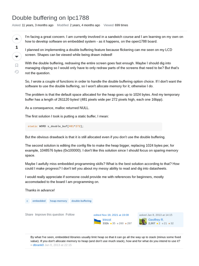 C Double Buffering On Lpc1788 Stack Overflow Pdf Computer Architecture Computer Data
