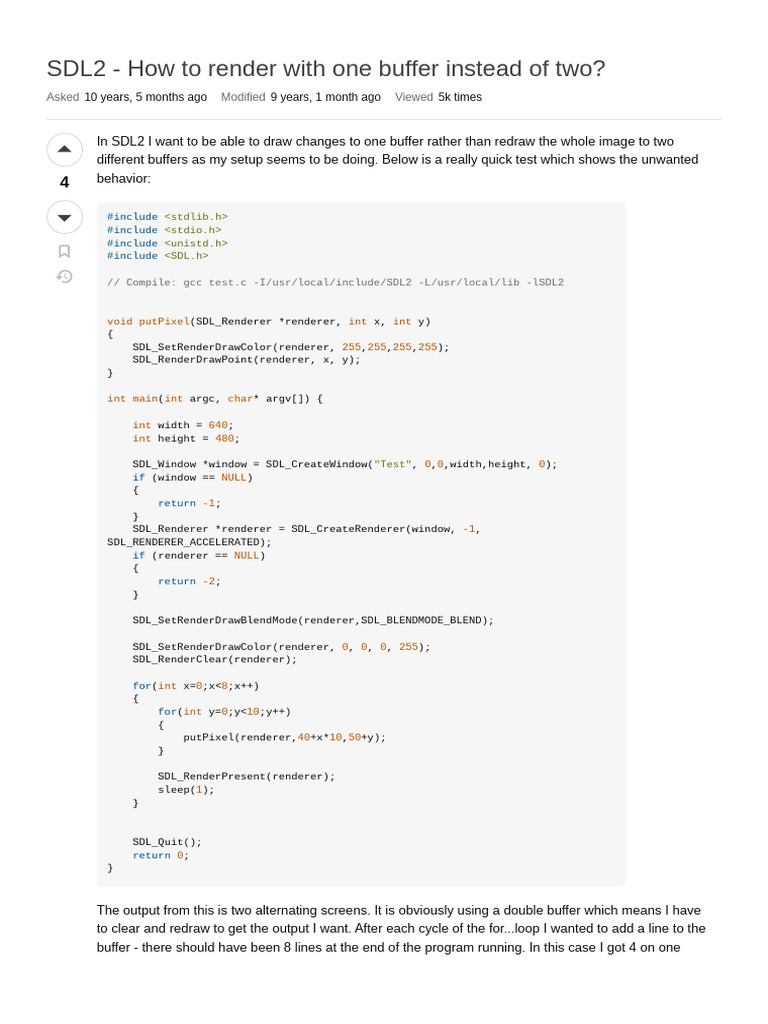 C Sdl2 How To Render With One Buffer Instead Of Two Stack Overflow Pdf Computer 3390