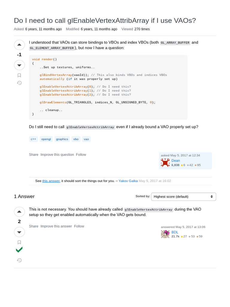 VAO and glEnableVertexAttribArray Usage | PDF