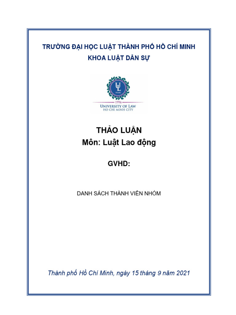 (123doc) Thao Luan Mon Luat Lao Dong Chuong 6 Ky Luat Lao Dong Nam 2022 | PDF