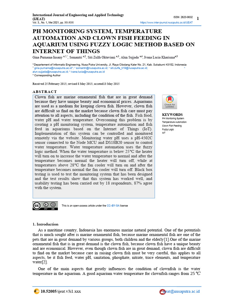 PH Monitoring System, Temperature Automation and Clownfish Feeding in Aquarium Using Fuzzy Logic ...