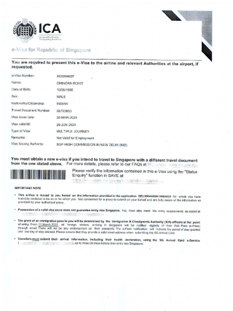Visa Singapore Rohit | PDF