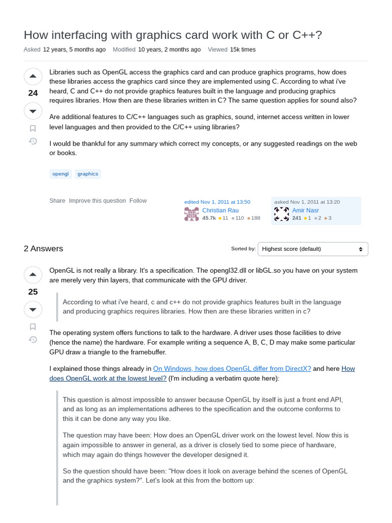 Opengl How Interfacing With Graphics Card Work With C Or C Stack Overflow Pdf Pointer 