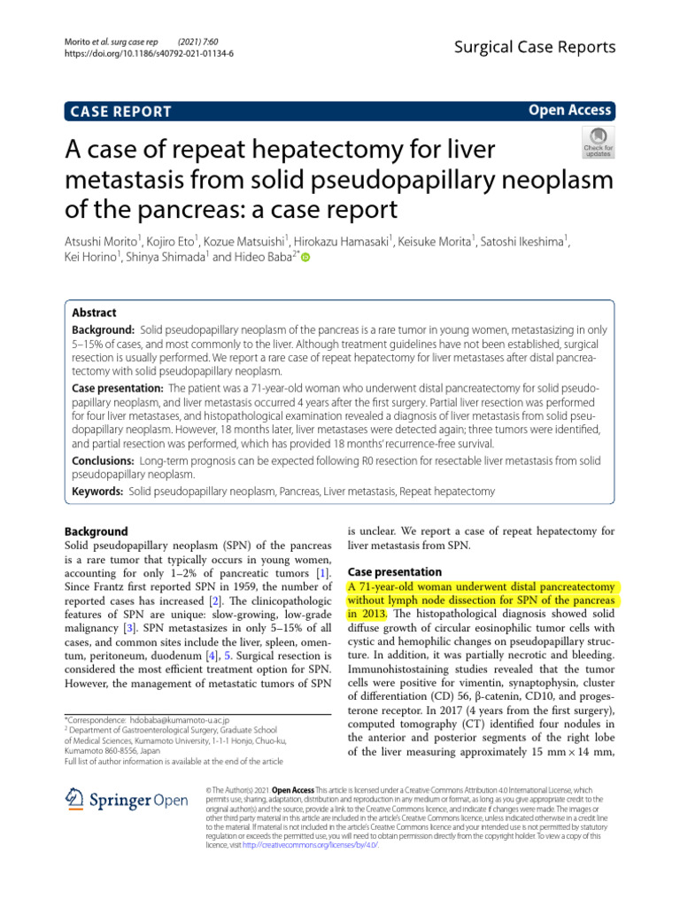 A Case of Repeat Hepatectomy For Liver Metastasis From Solid Pseudopapillary Neoplasm of The ...
