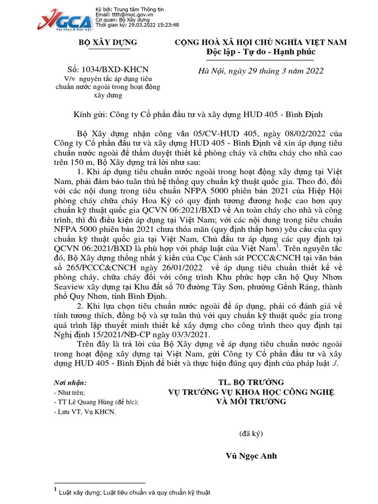 CV 1034-BXD-KHCN (29-03-2022) - Nguyên tắc áp dụng tiêu chuẩn nước ngoài trong hoạt động xây ...