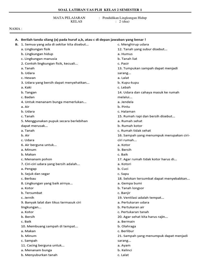 Soal PLH Kelas 2 | PDF