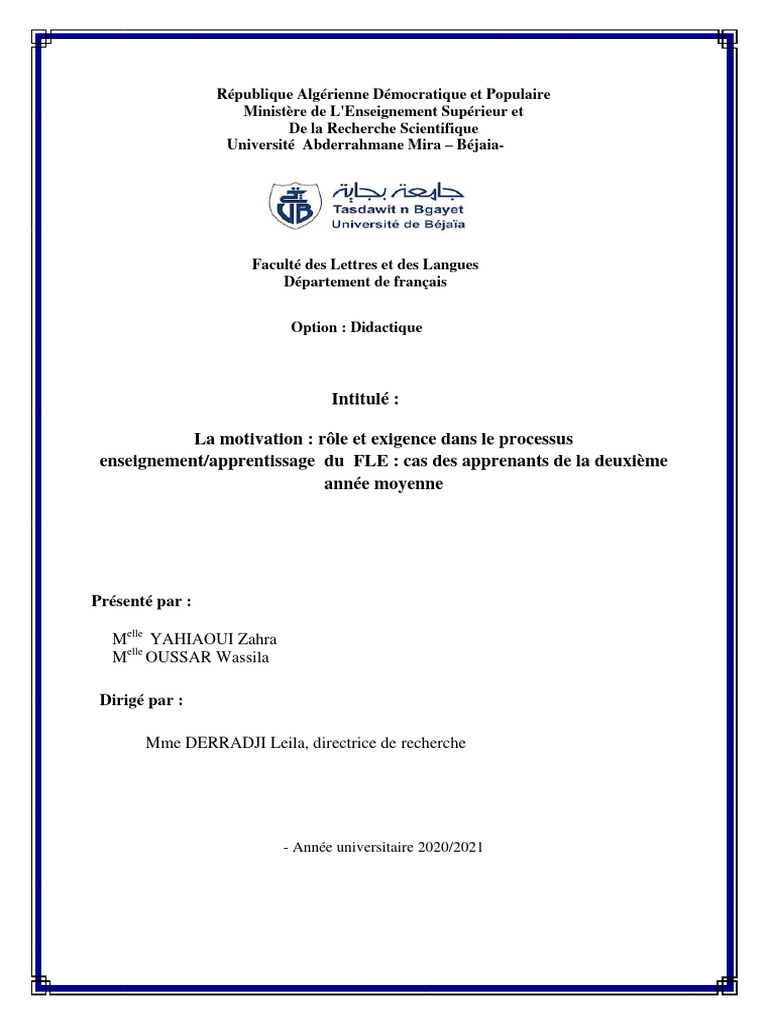 La Motivation Role Et Exigence Dans Le Processus Enseignement Apprentissage Du FLE | PDF ...