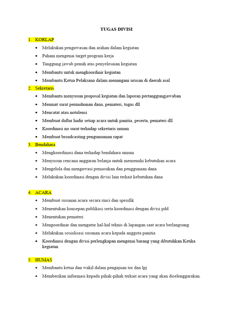 Tugas Divisi Musda | PDF