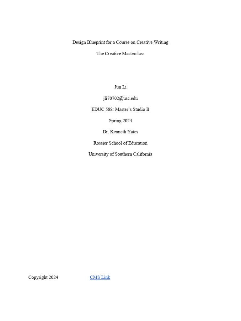 Jun Li Educ 588 Final Capstone Project 1 | PDF | Learning | Creativity