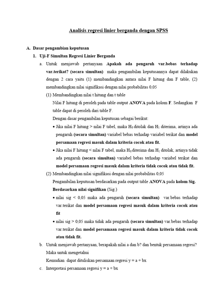 Analisis Regresi Linier Berganda Dengan SPSS | PDF