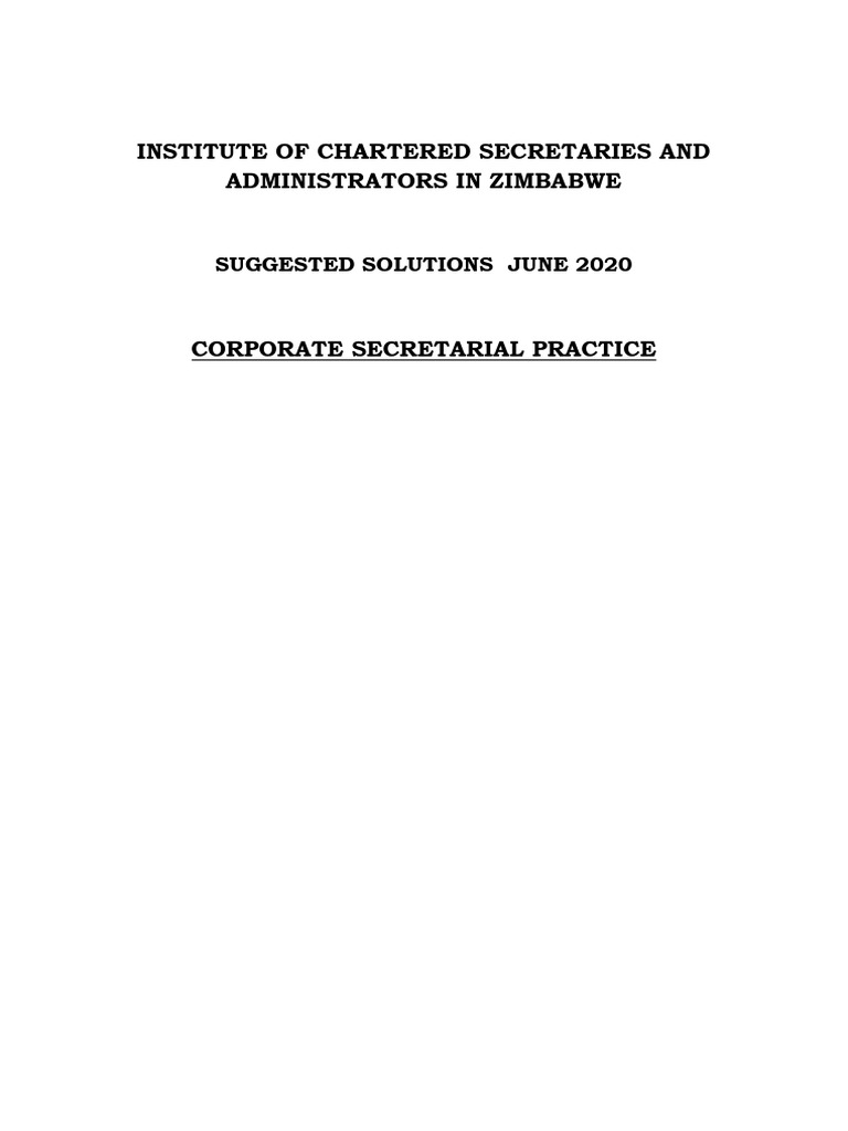 Corporate Secretarial Practice June 2020 Suggested Solutions - Marking ...