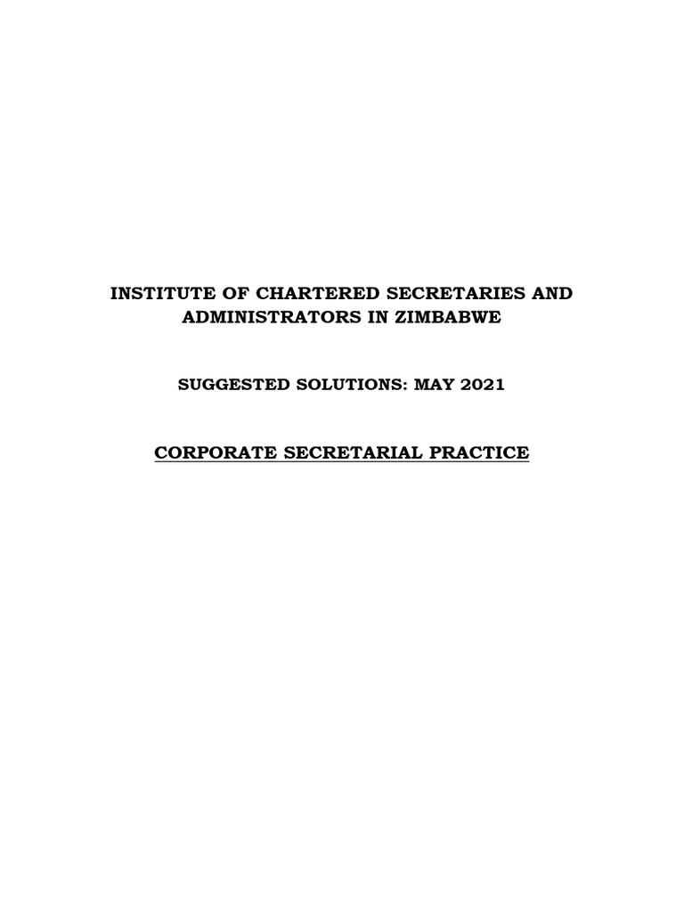 Corporate Secretarial Practice May 2021 Suggested Solutions - Marking ...