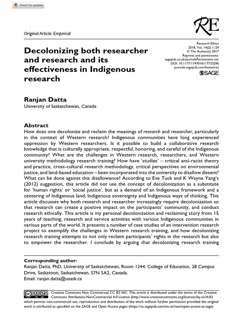 Decolonizing Research in Indigenous Contexts | PDF ...