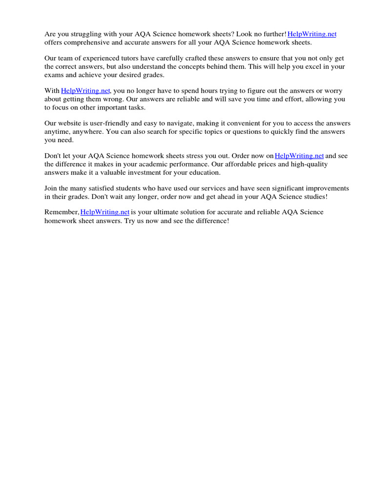 Aqa Science Homework Sheet Answers | PDF | Science | Chemistry