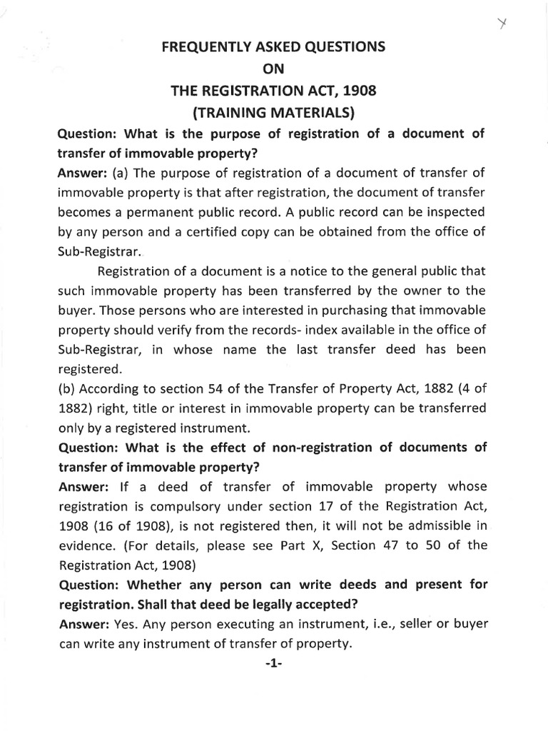 Faq On The Registration Act 1908 | PDF