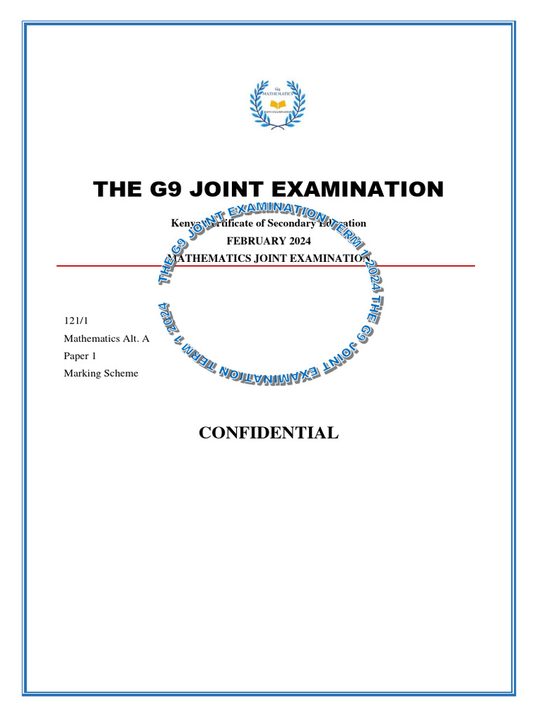 G9 Mathematics Joint Exam 2024 Marking Scheme | PDF | Division ...