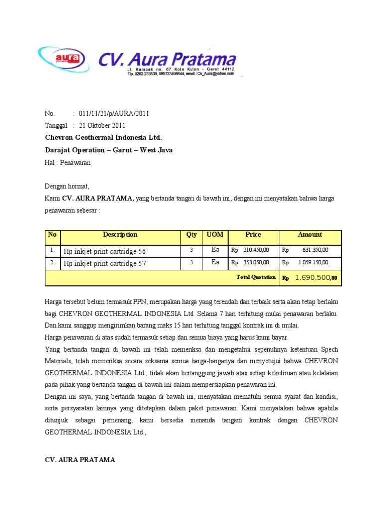 Penawaran CV - AURA 1 | PDF