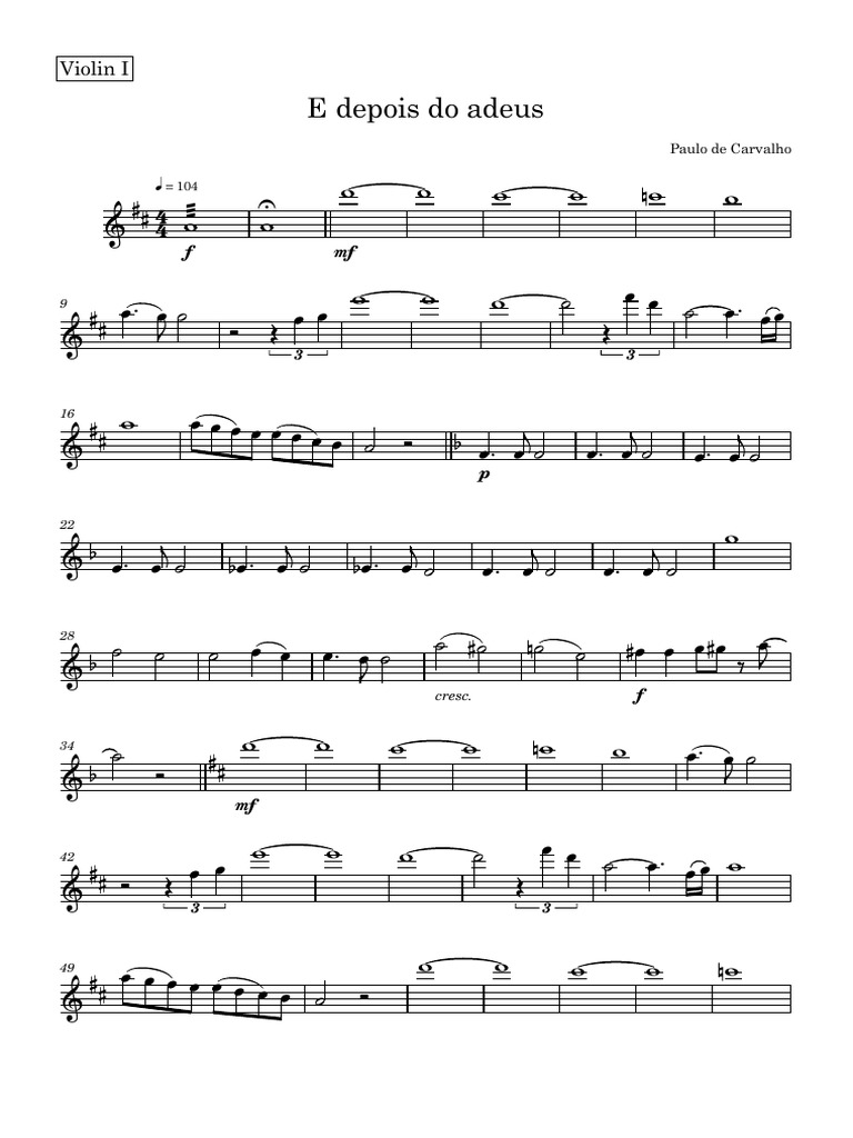 E Depois Do Adeus - Violin I | Download Free PDF | Music Theory | Poetics